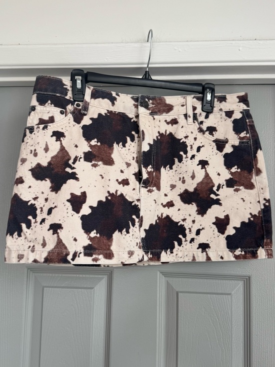 Topshop | Skirts | Topshop Cowprint Denim Mini Skirt Brown Black On ...
